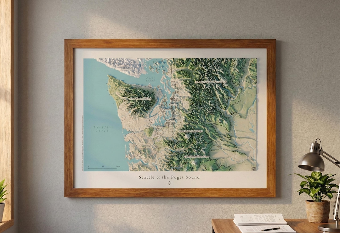 Seattle Topographic Relief Map | Puget Sound Poster Art Print - Etsy