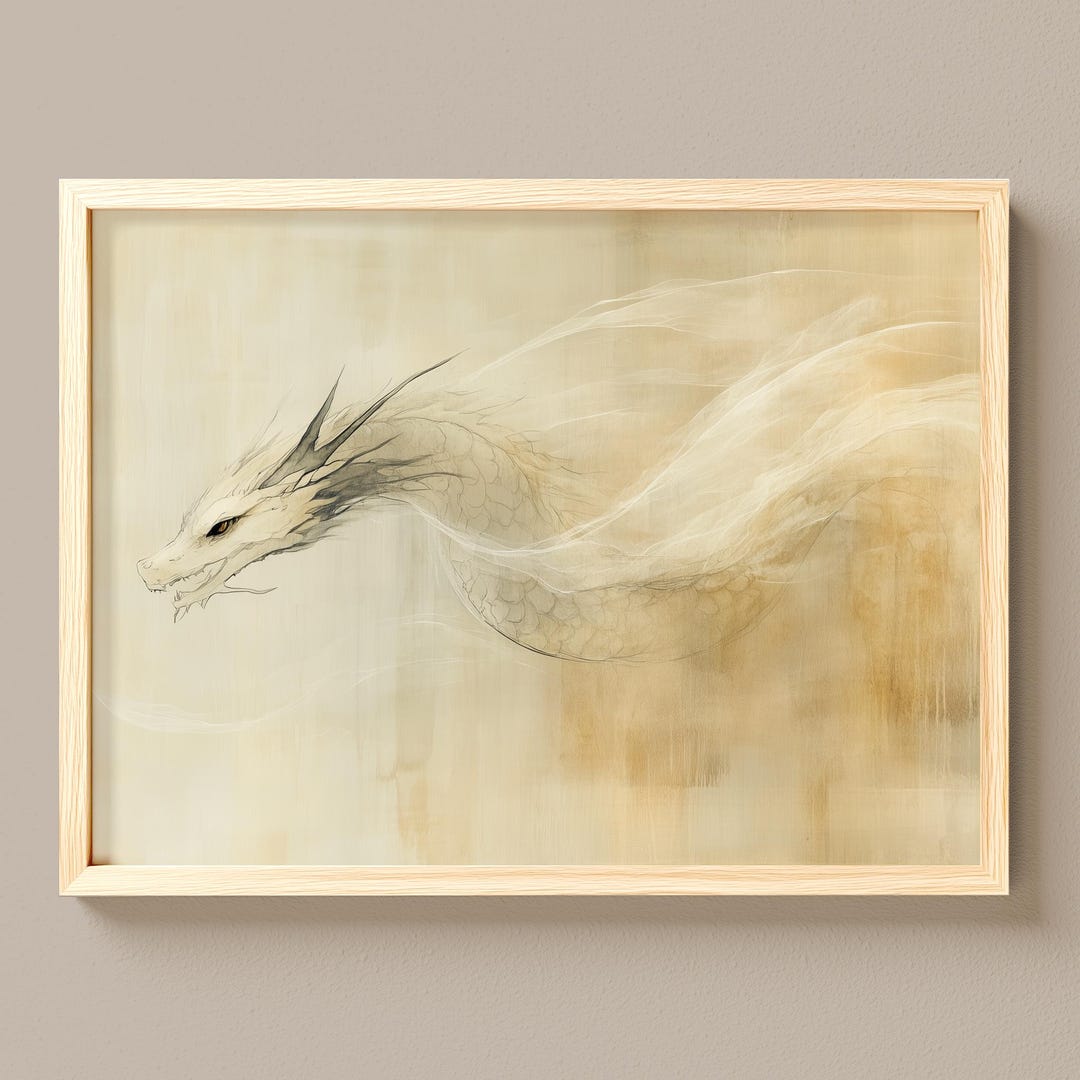 Abstract Dragon Printable Art - Minimalist Watercolor in Neutral Shades ...