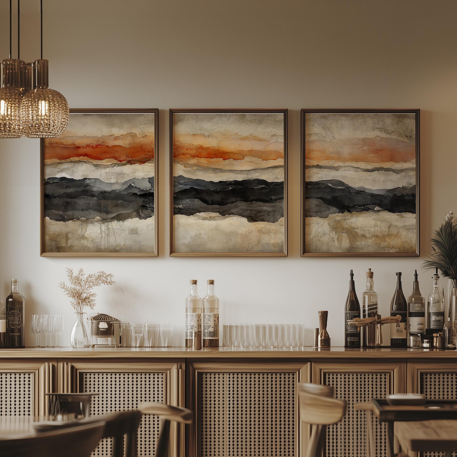 Modern Abstract Watercolor Triptych, Set of 3 Prints, Earthy Neutral ...