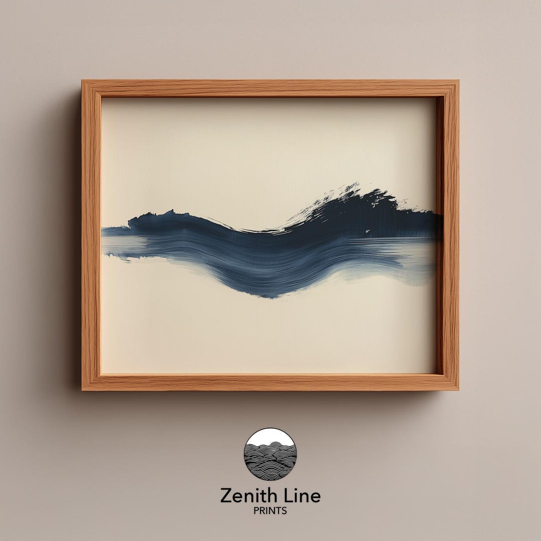 Zen Minimalist Wave - Japanese Ink Brushstroke Art, Modern Sumi-e Print ...