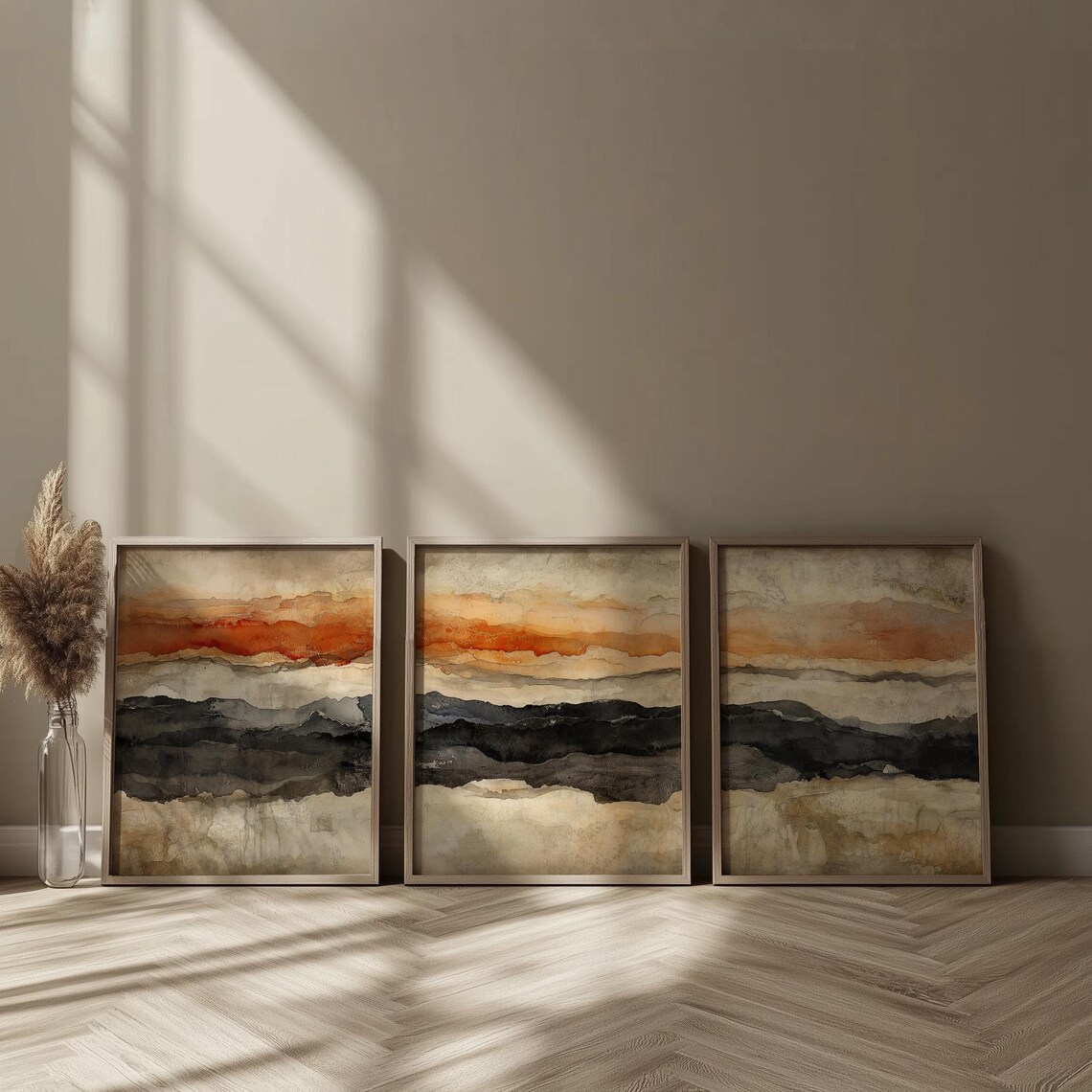 Modern Abstract Watercolor Triptych, Set of 3 Prints, Earthy Neutral ...