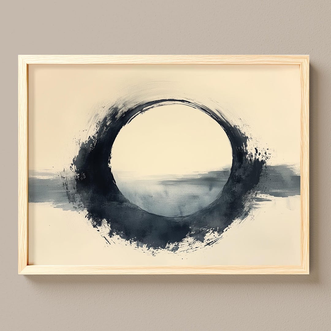 Modern Sumi-e Ink Art, Minimalist Zen Circle Painting, Meditative Decor ...