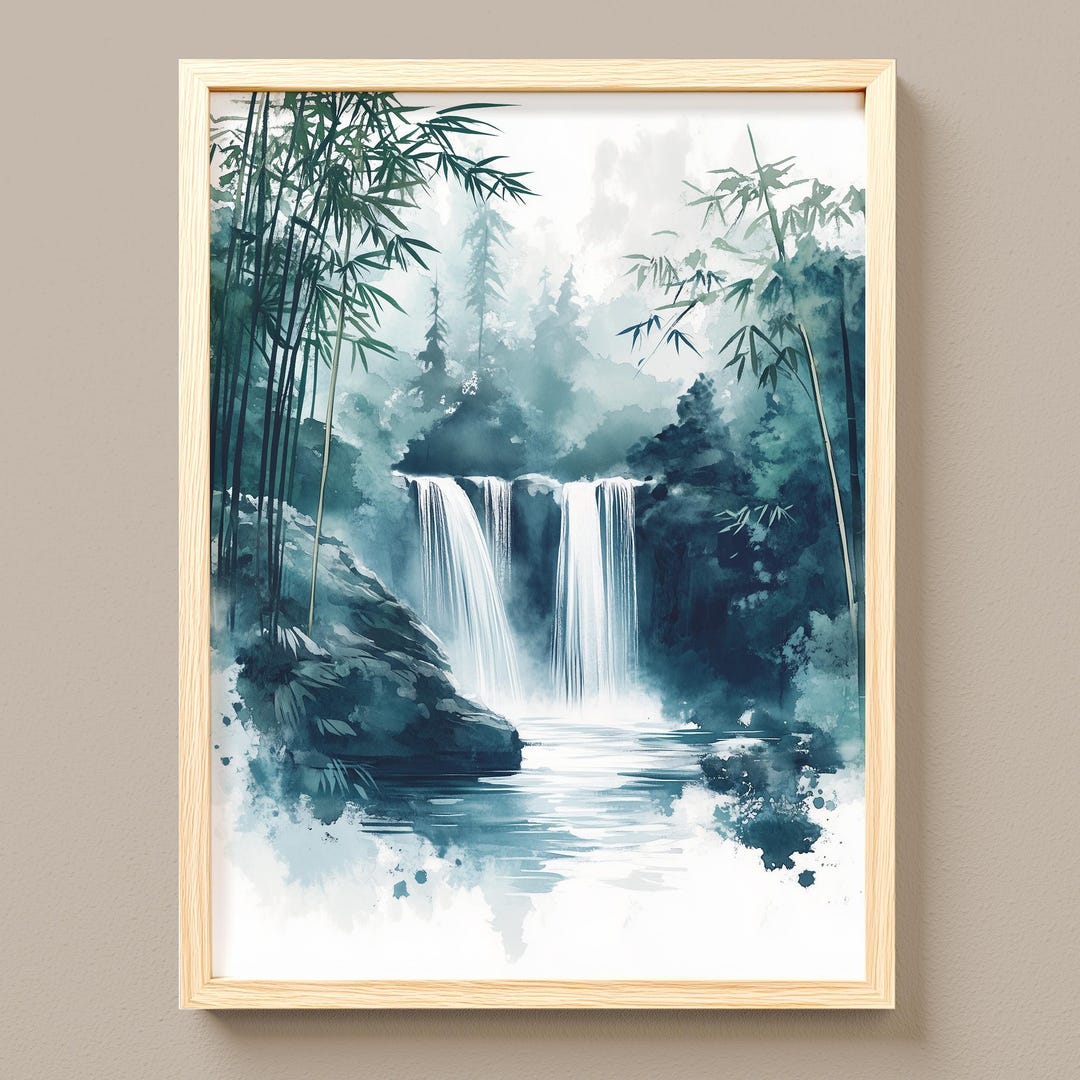 Cottagecore Forest Waterfall Print - Calming Nature Art, Soft ...