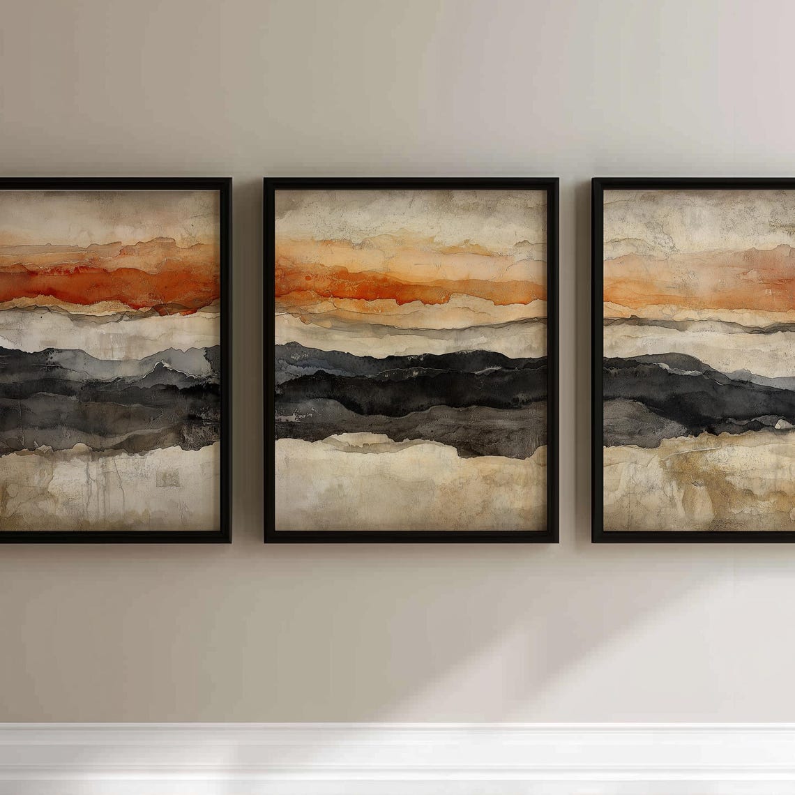 Modern Abstract Watercolor Triptych, Set of 3 Prints, Earthy Neutral ...