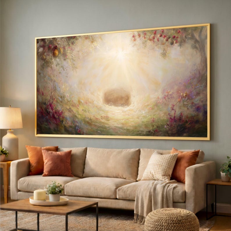 Radiant Sunrise Forest Path Canvas, Light Rays Wall Art, Mystic Nature ...