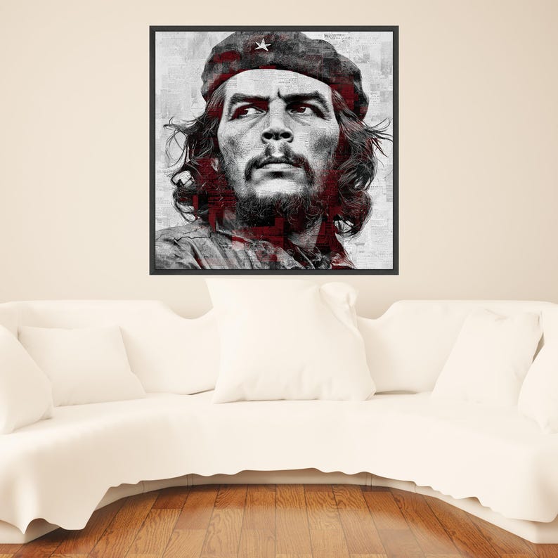 Che Guevara Portrait Canvas Wall Art, Revolutionary Icon Print, Black ...