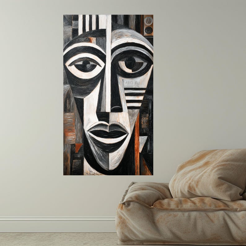 Abstract African Mask Portrait Canvas, Tribal Wall Art, Modern ...