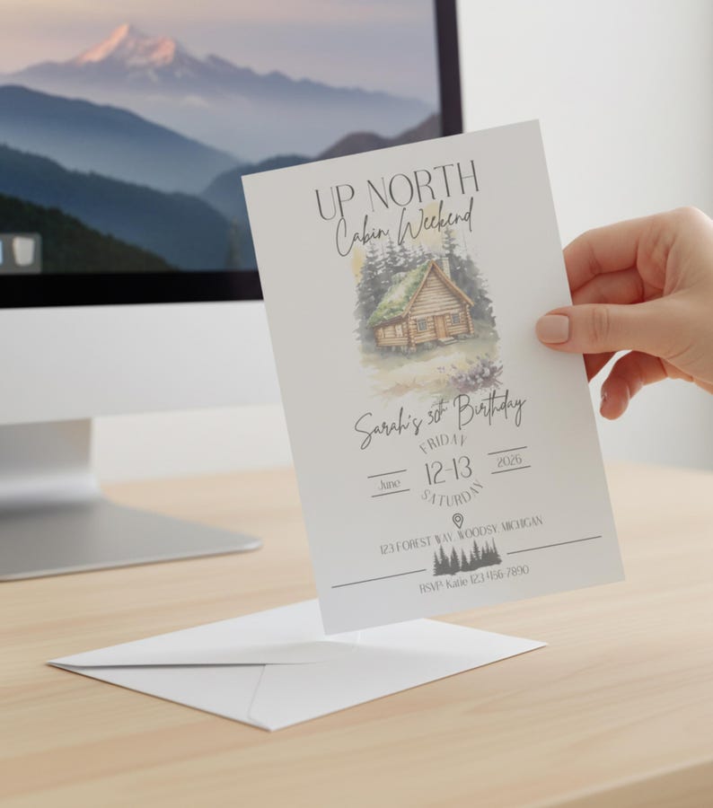 Cabin Weekend Birthday Invitation Editable Canva Cozy Getaway Party ...