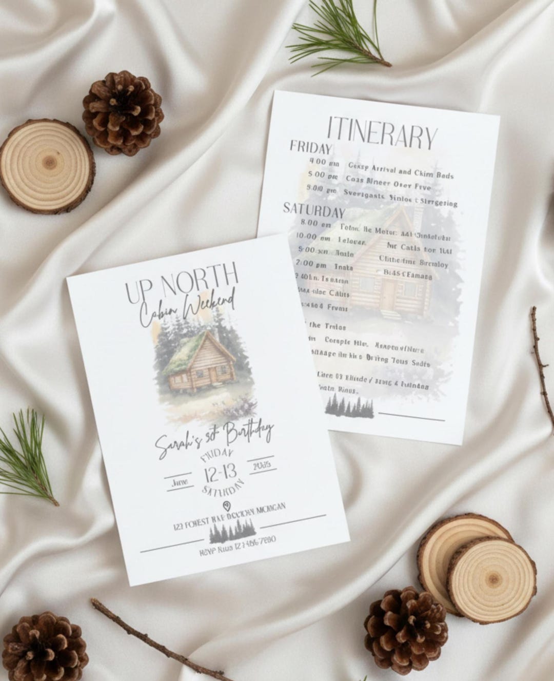 Cabin Weekend Birthday Invitation Editable Canva Cozy Getaway Party ...
