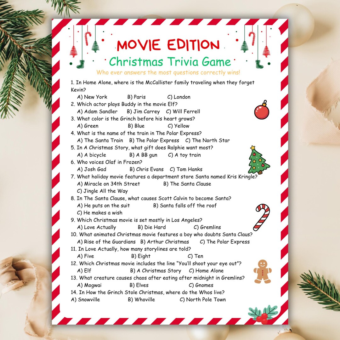 Christmas Movie Trivia Printable Game | Friendsmas Game Kids Winter ...