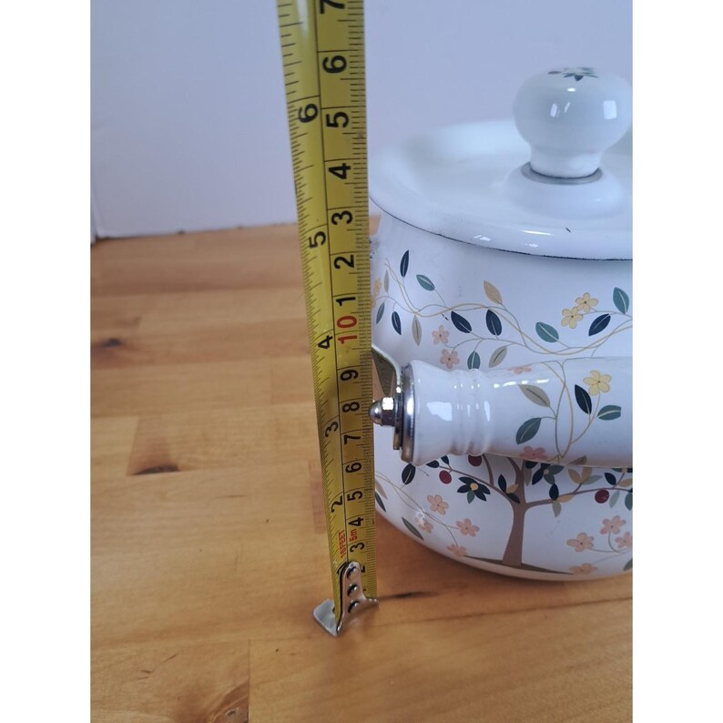 Vintage White Spring Tree Floral Enamelware Tea Kettle. It Features a ...