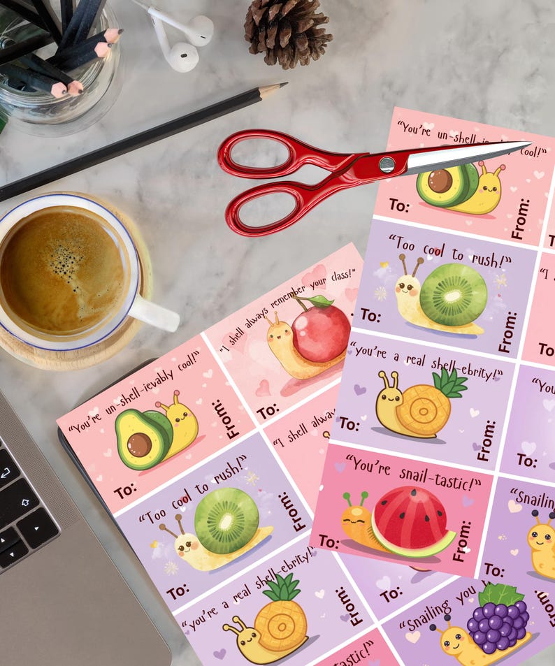 Cute Snail Kids Classroom Valentines, Valentines Cards for School ...