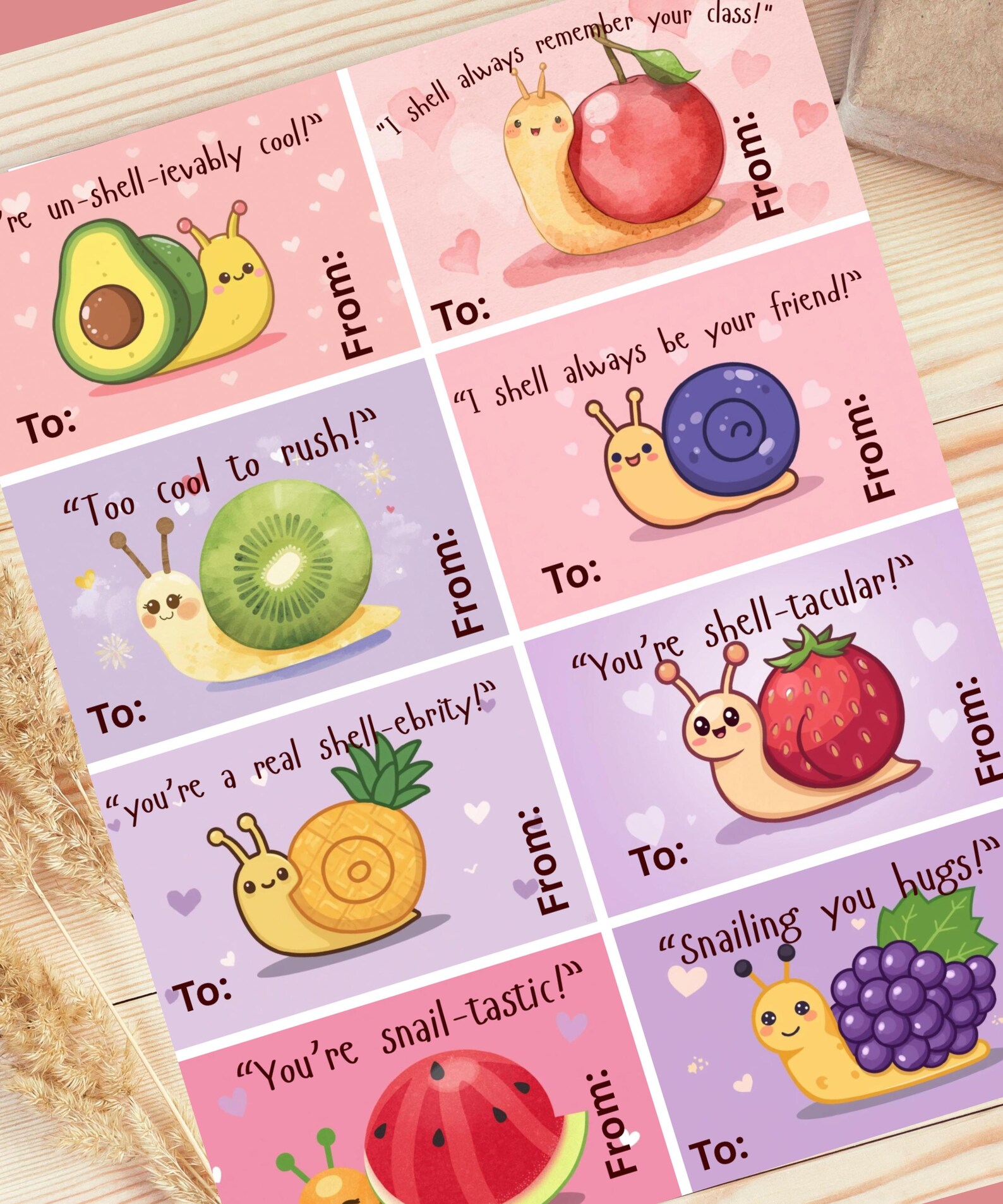 Cute Snail Kids Classroom Valentines, Valentines Cards for School ...