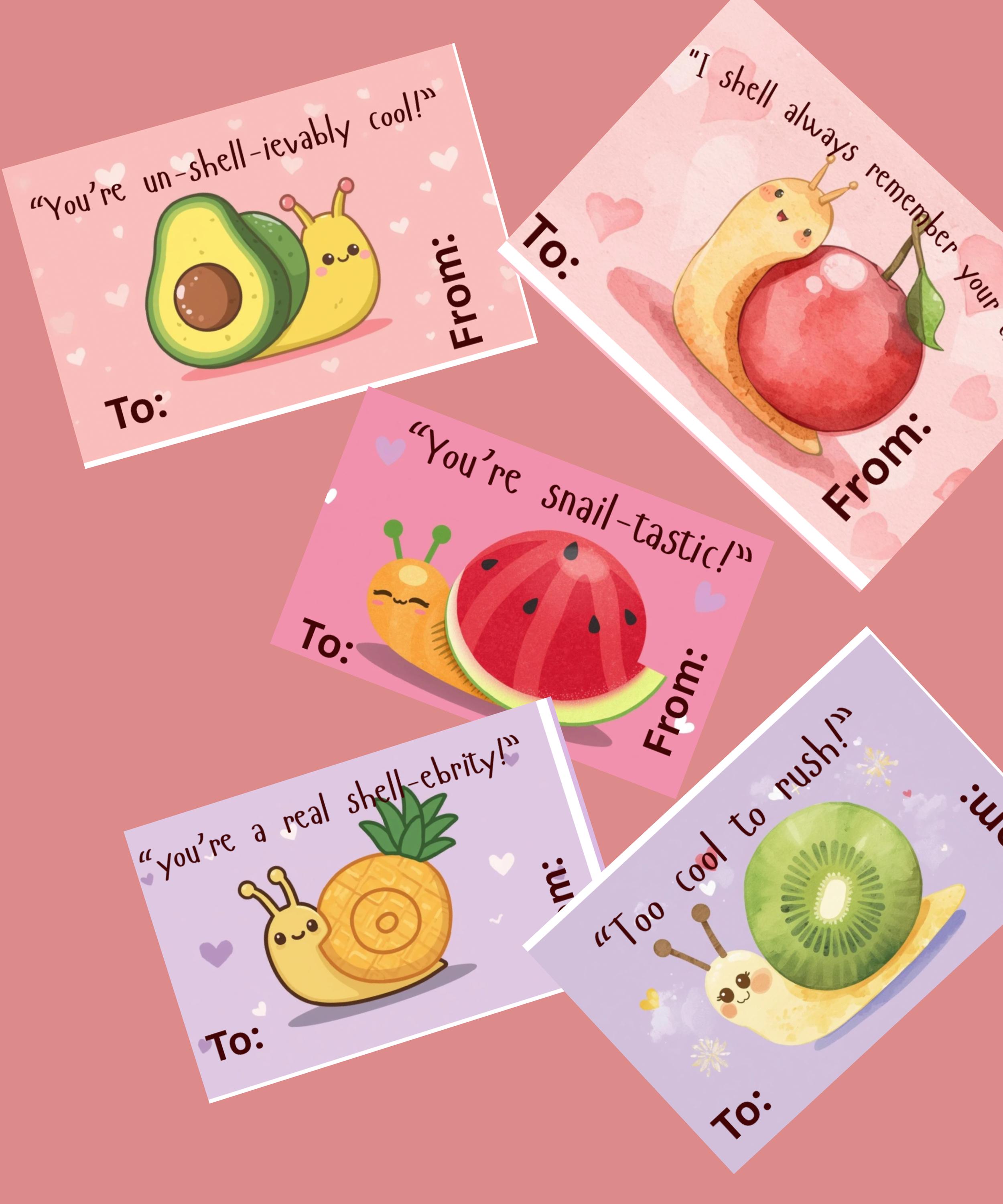Cute Snail Kids Classroom Valentines, Valentines Cards for School ...