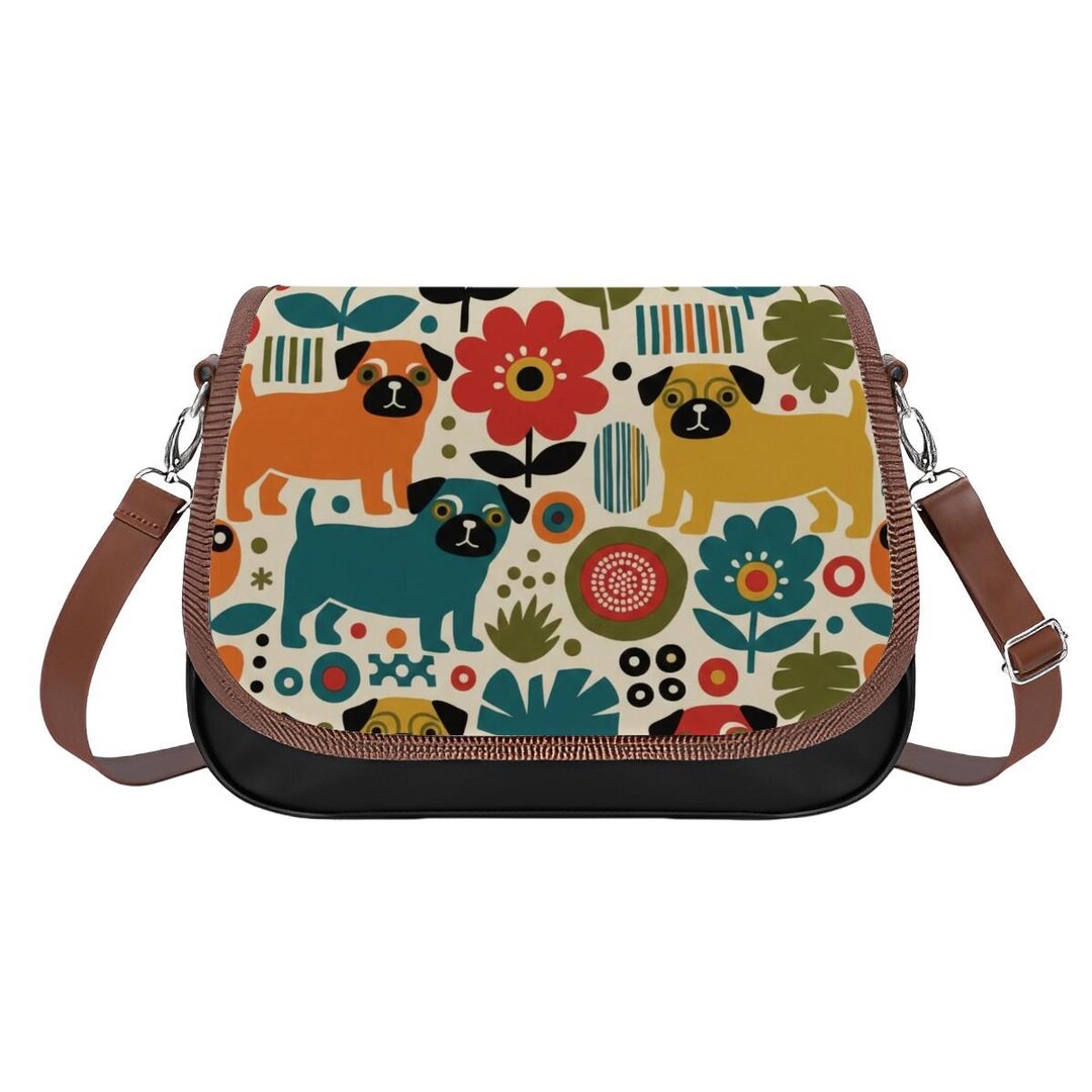 Retro Mid-century Pug Purse | Colorful Pug Mom Gift | Crossbody PU ...