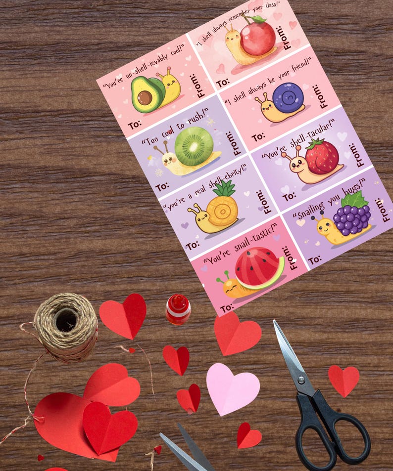 Cute Snail Kids Classroom Valentines, Valentines Cards for School ...