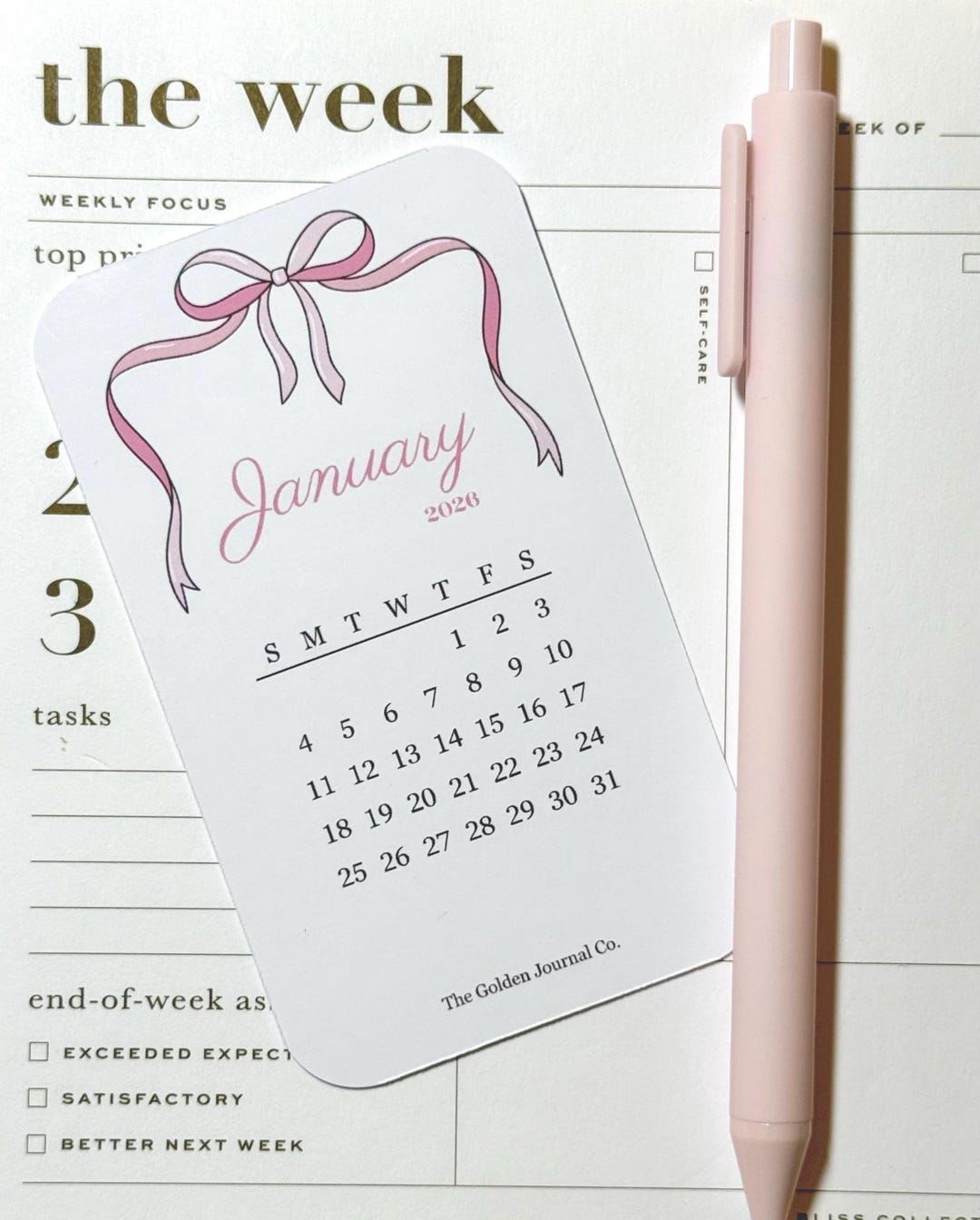 Coquette Pink Bow Calendar Cards • Planner Journal Inserts - Etsy