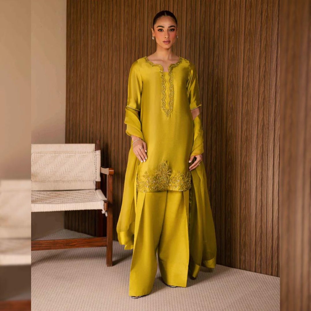 Shamooz Silk 3-piece Farshi Shalwar | Pakistani Indian Designer Salwar ...