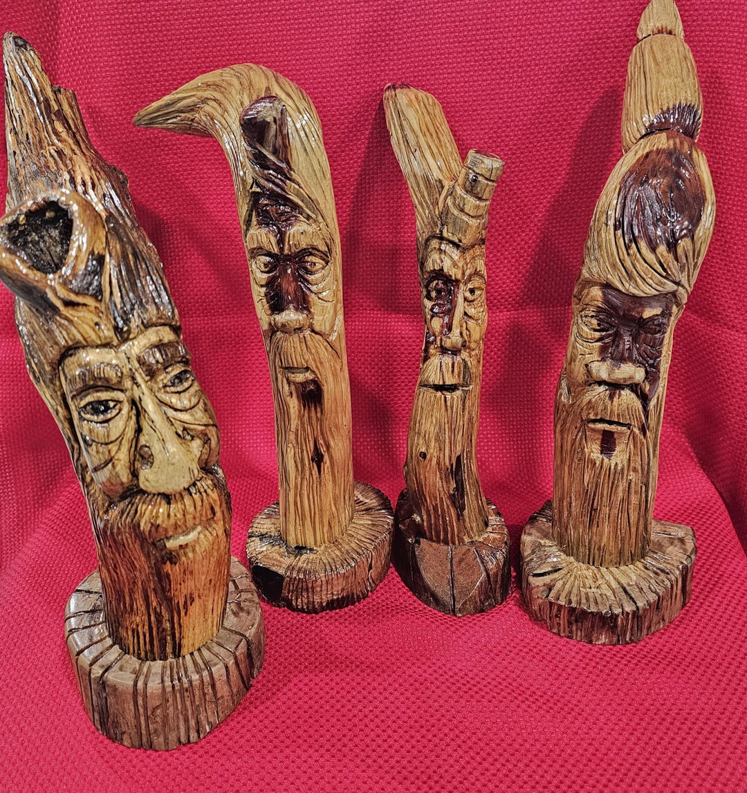 Carving, Wood Spirits Set of 4 - Etsy