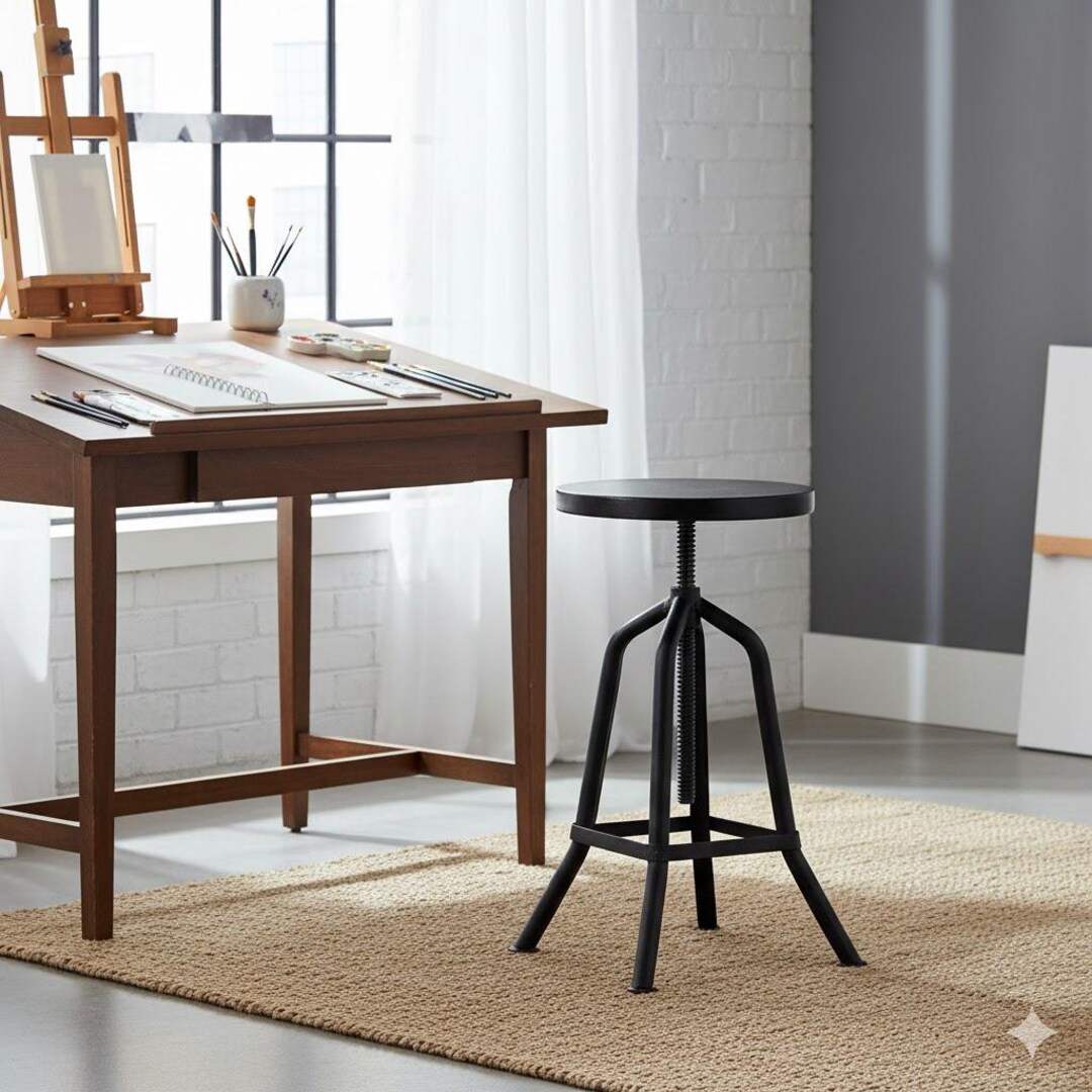 Industrial Adjustable Metal Accent Stool - Heavy Duty Black Metal ...