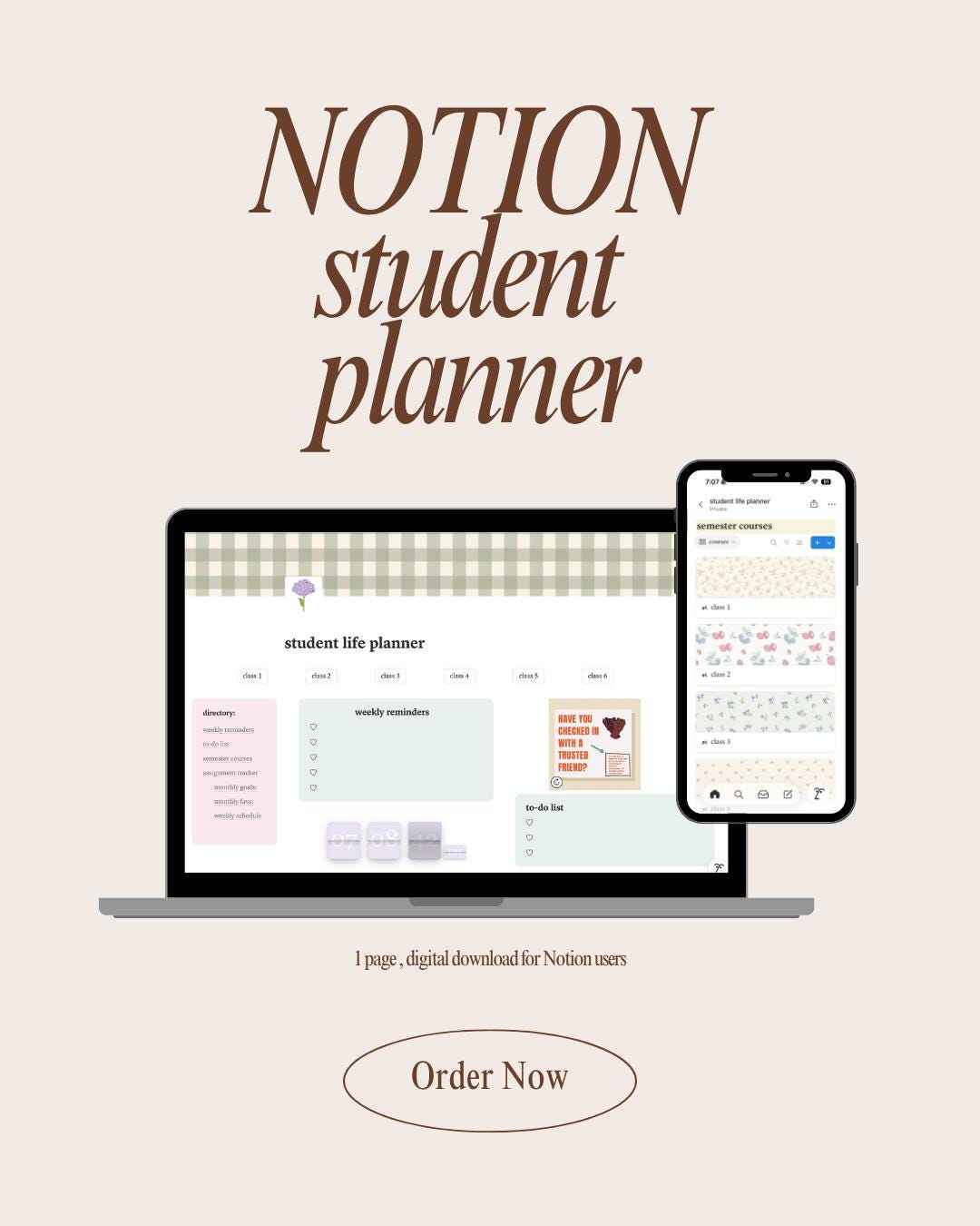 Notion Template -- Cottage-core Themed Student Planner - Etsy