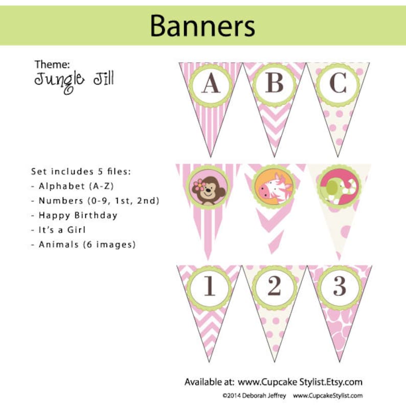JUNGLE JILL Banner Letters and Numbers Instant DOWNLOAD by - Etsy