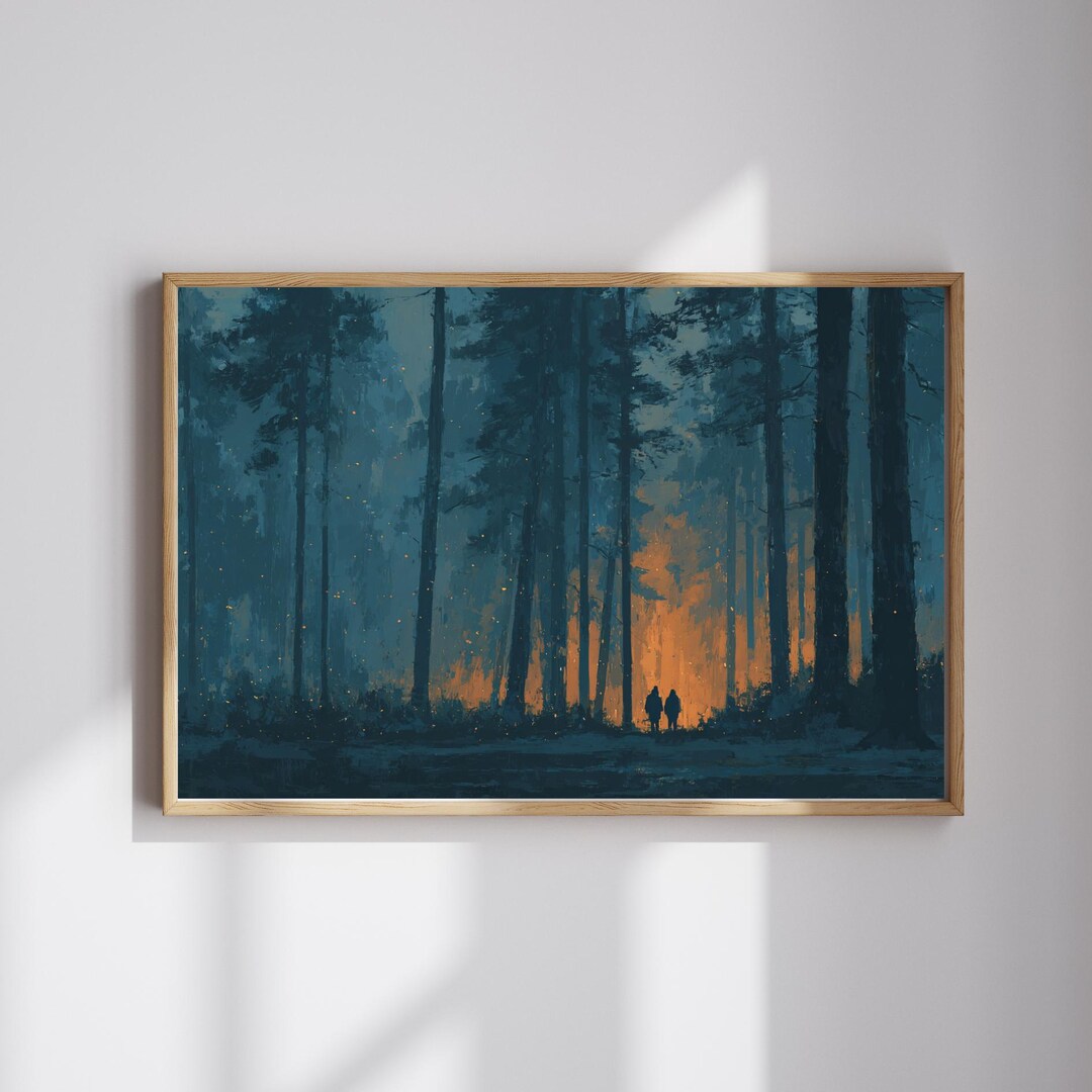 Stranger Things Forest Art Oil Painting Style Poster | Orange Light ...