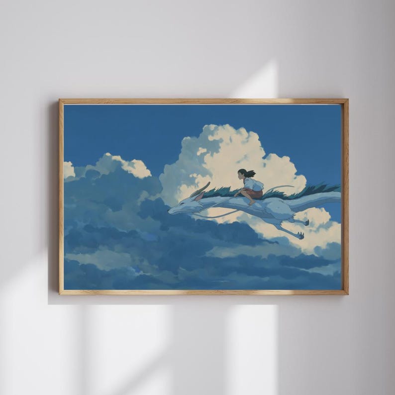 A Girl on White Dragon | Japanese Anime Digital Art Print - Etsy