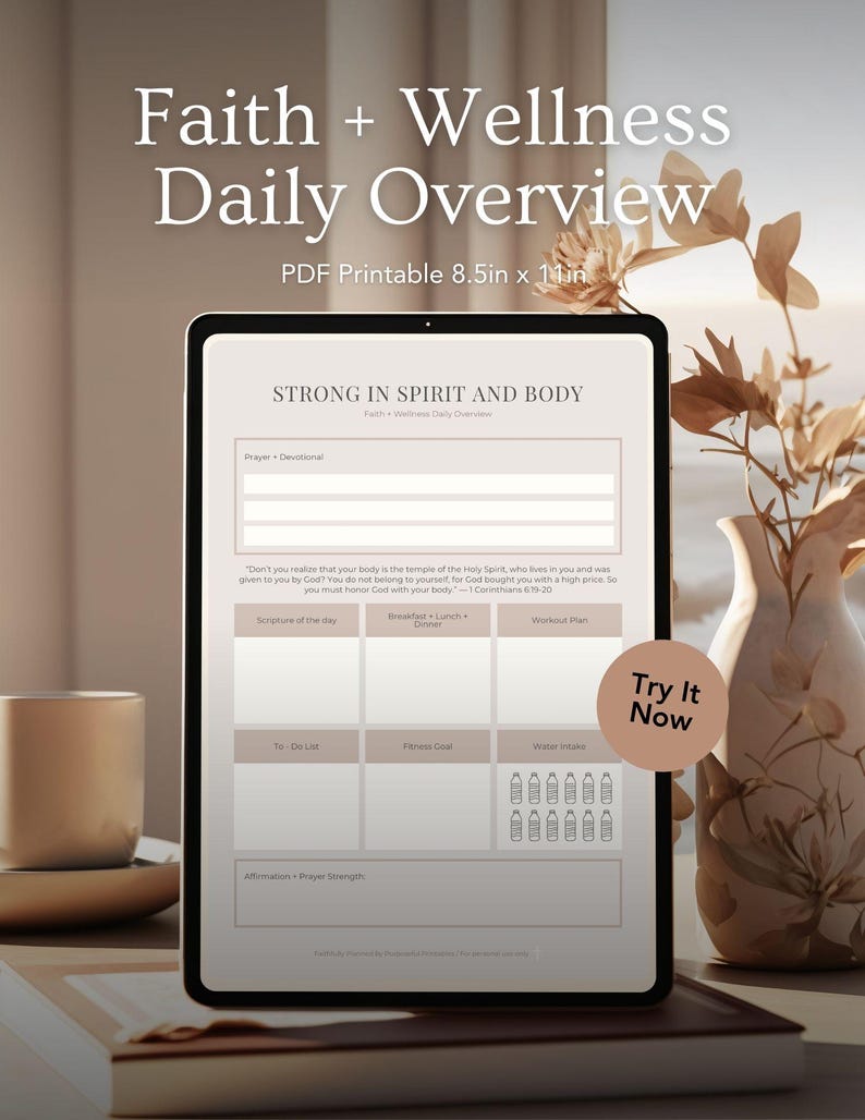 Christian Faith & Fitness Planner: Daily Wellness Tracker (printable ...