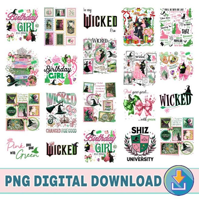 Wicked Changed for Good PNG Bundle, Retro Witch Green Pink Png, Musical ...