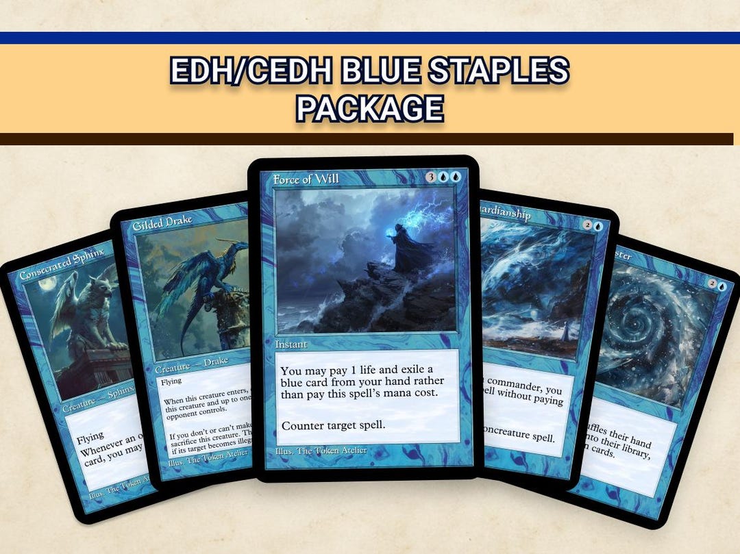 18 EDH and Cedh Commander Staples Blue MTG Proxy Bundle Dark Fantasy ...