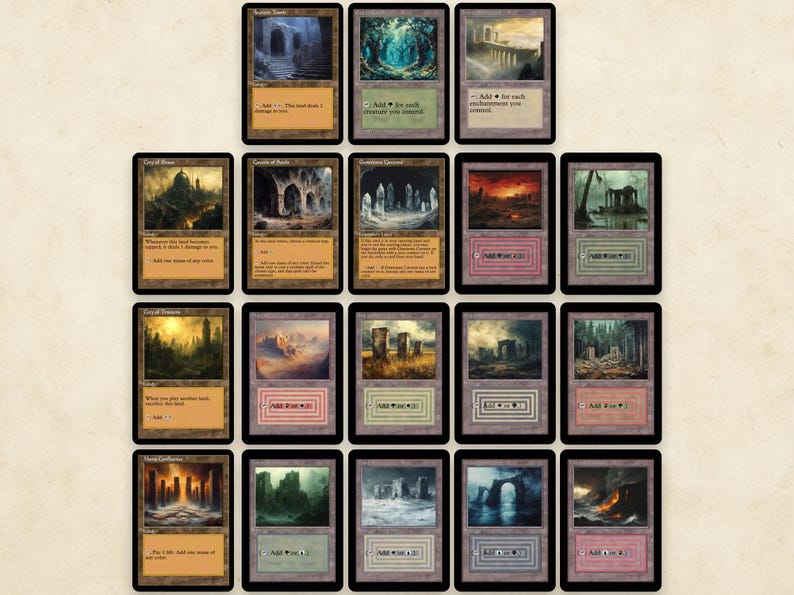 18 Card Foil Dark Fantasy Medieval Retro MTG Lands Dual and Utility EDH ...
