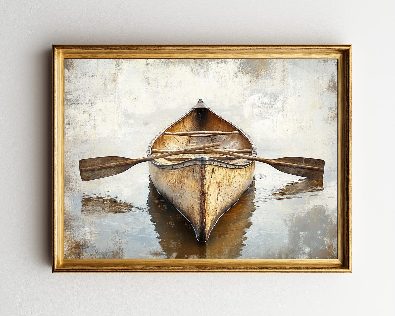 Rustic Wooden Canoe Print, Serene Minimalist Lakehouse Art, Earthy ...