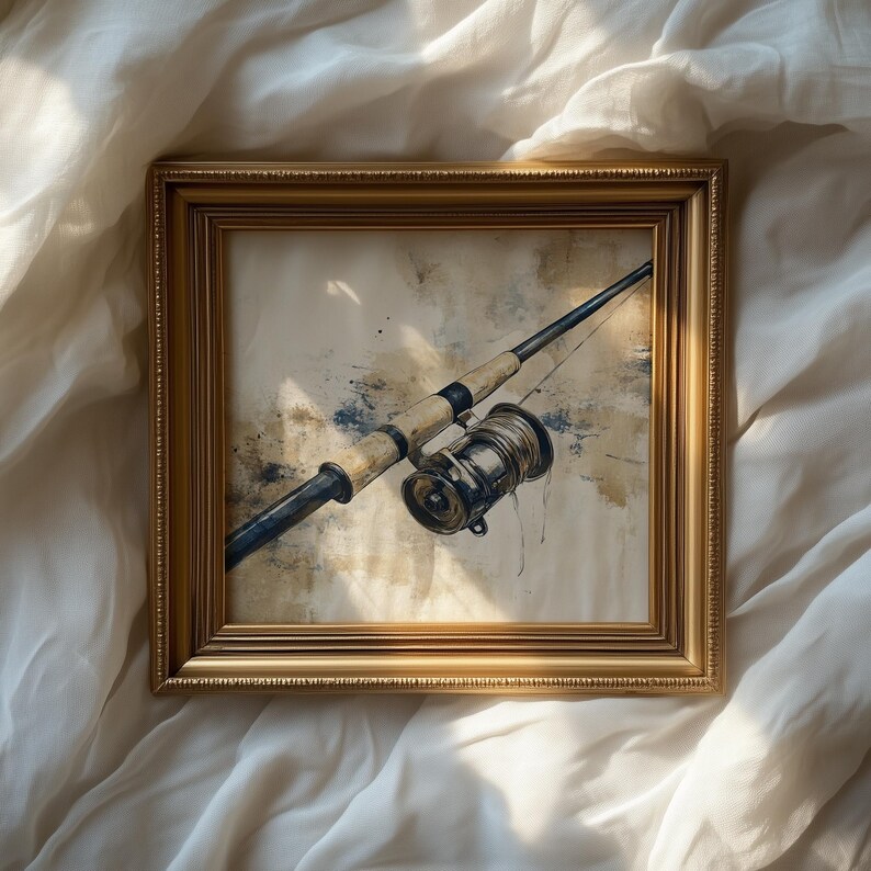 Vintage Fishing Rod Printable Wall Art - Nautical Coastal Decor, Rustic ...