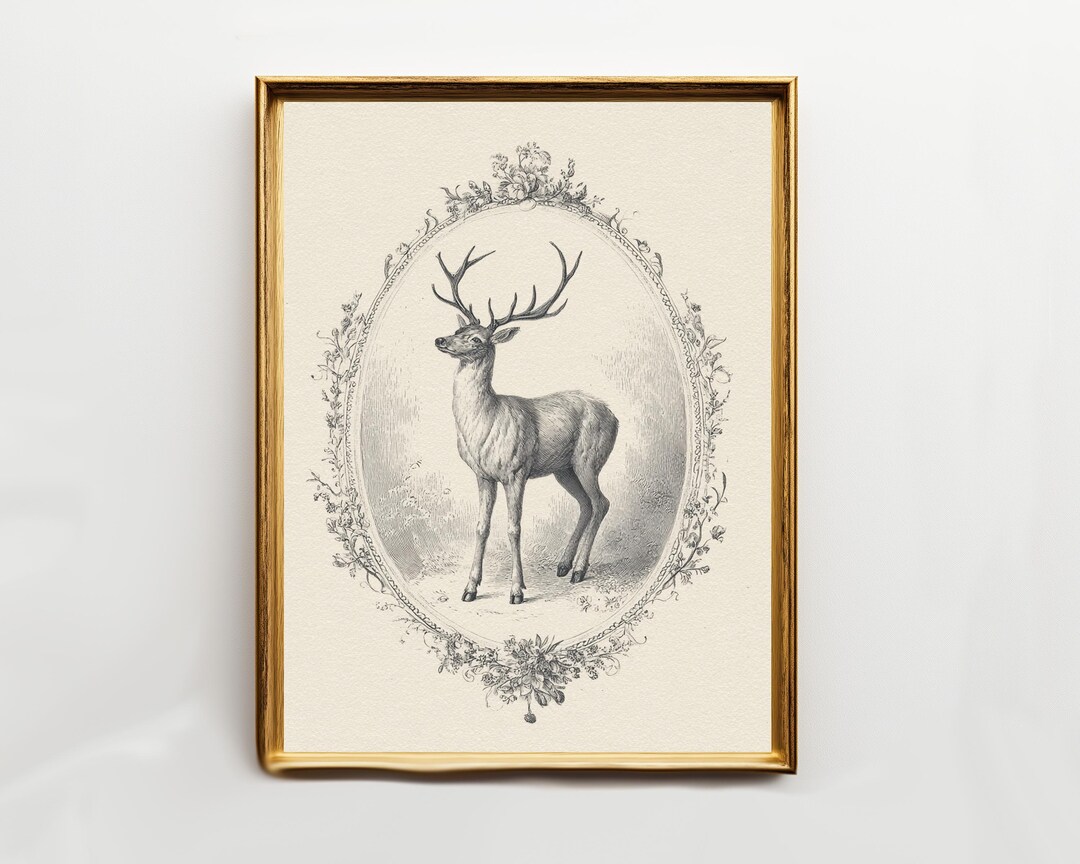 Vintage Stag Print, Printable Deer Wall Art, Classic Rustic Nature ...
