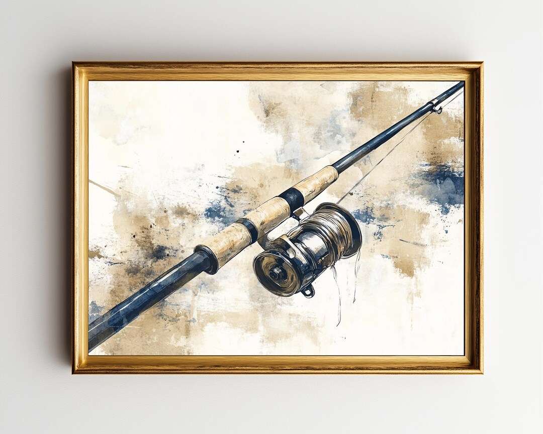Vintage Fishing Rod Printable Wall Art - Nautical Coastal Decor, Rustic ...
