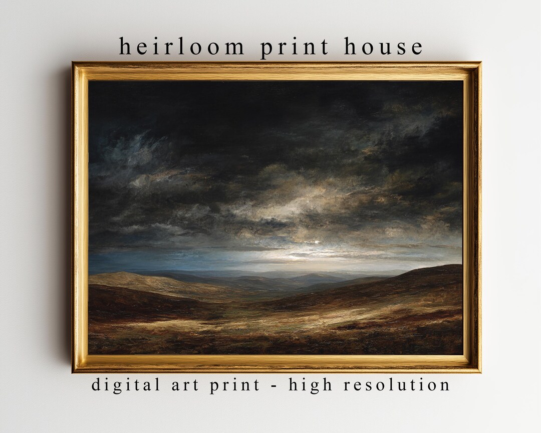 Moody Printable Moorland Landscape Art - Rustic Dark Digital Painting ...
