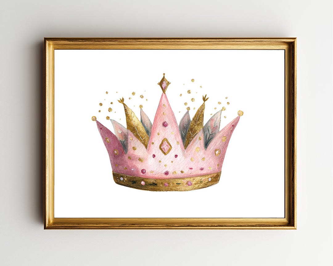 Soft Pink Crown Print, Cute Printable Nursery Art, Watercolor Princess ...