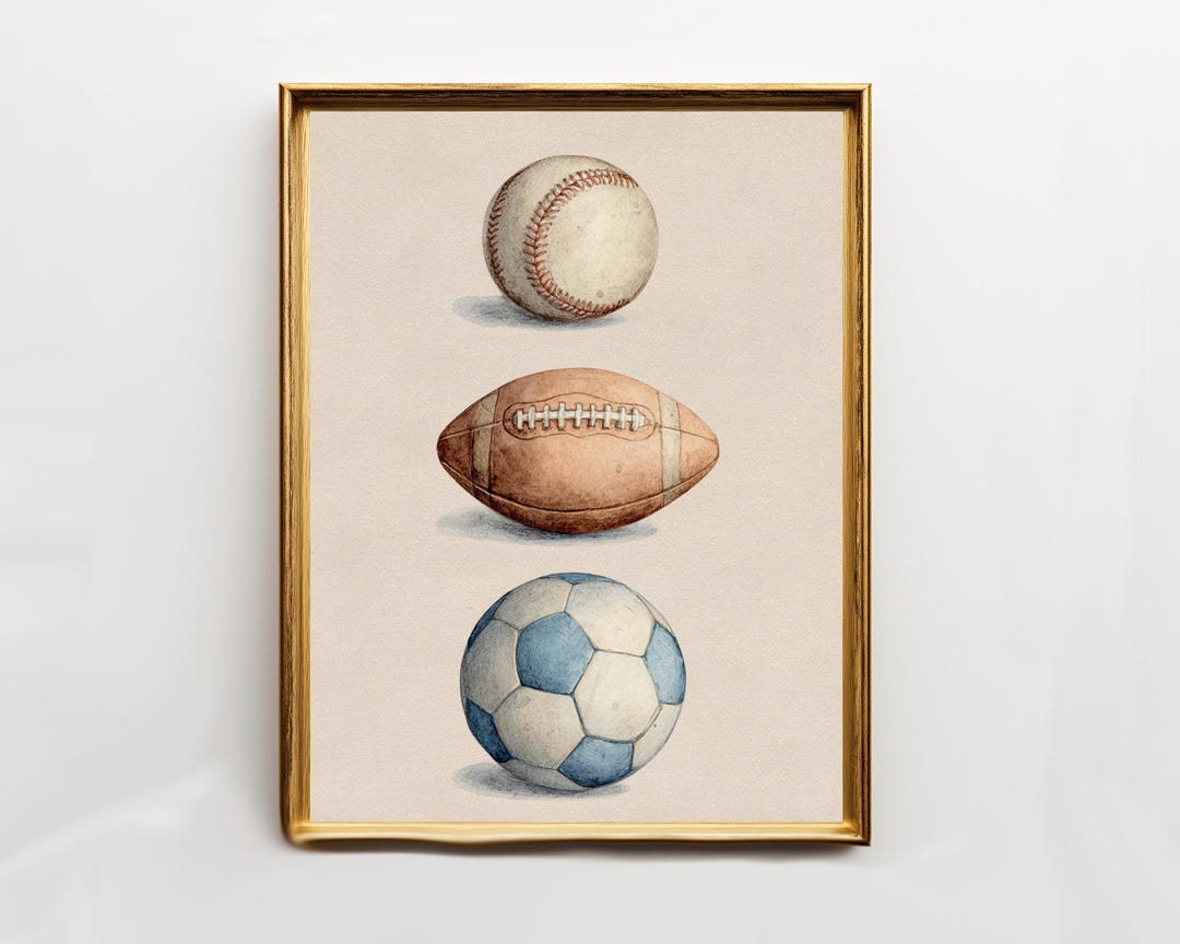 Vintage Sports Balls Print, Printable Wall Art, Watercolor Baseball ...