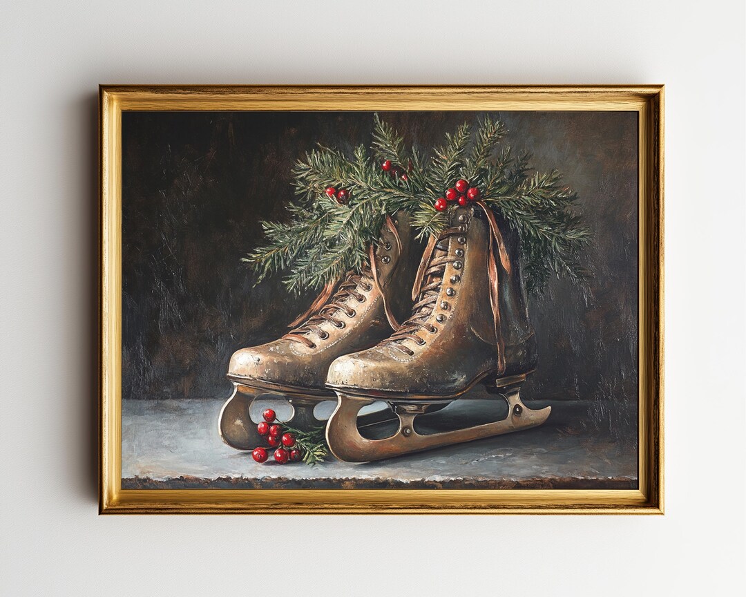 Vintage Ice Skates Still Life Print, Rustic Cozy Winter Wall Art ...