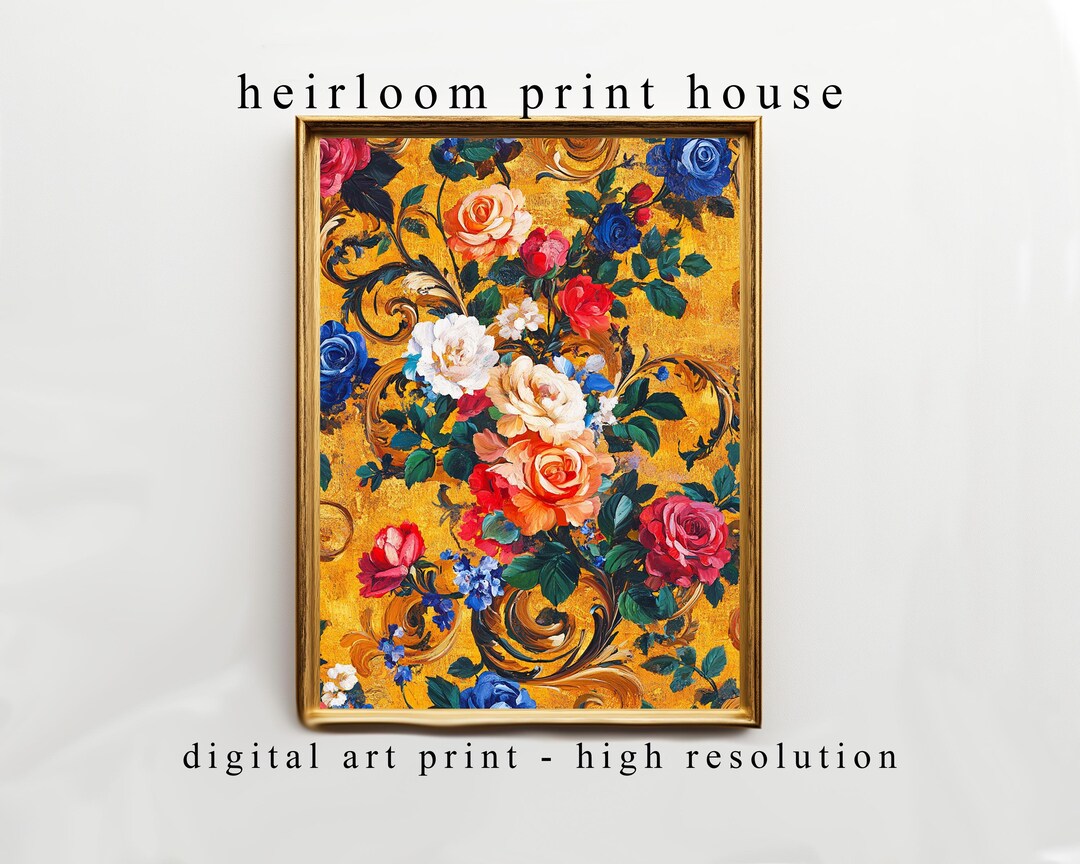 Maximalist Floral Bouquet Printable Art - Opulent Baroque Style Rose ...