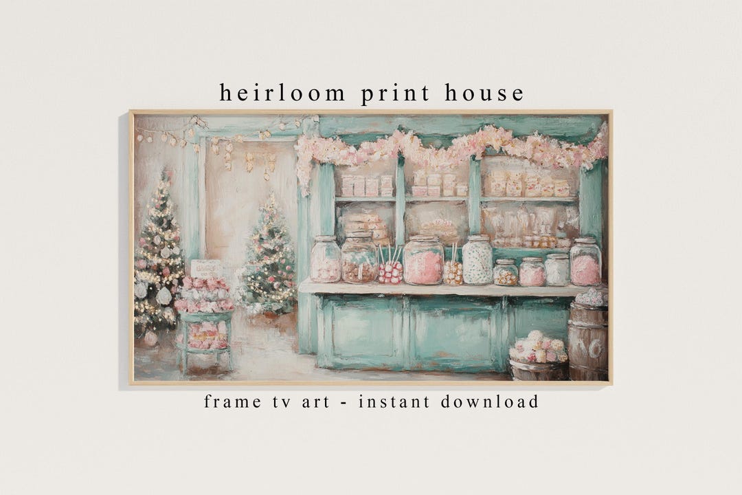Vintage Candy Shop Frame TV Art, Soft Watercolor Sweet Display, Cozy ...