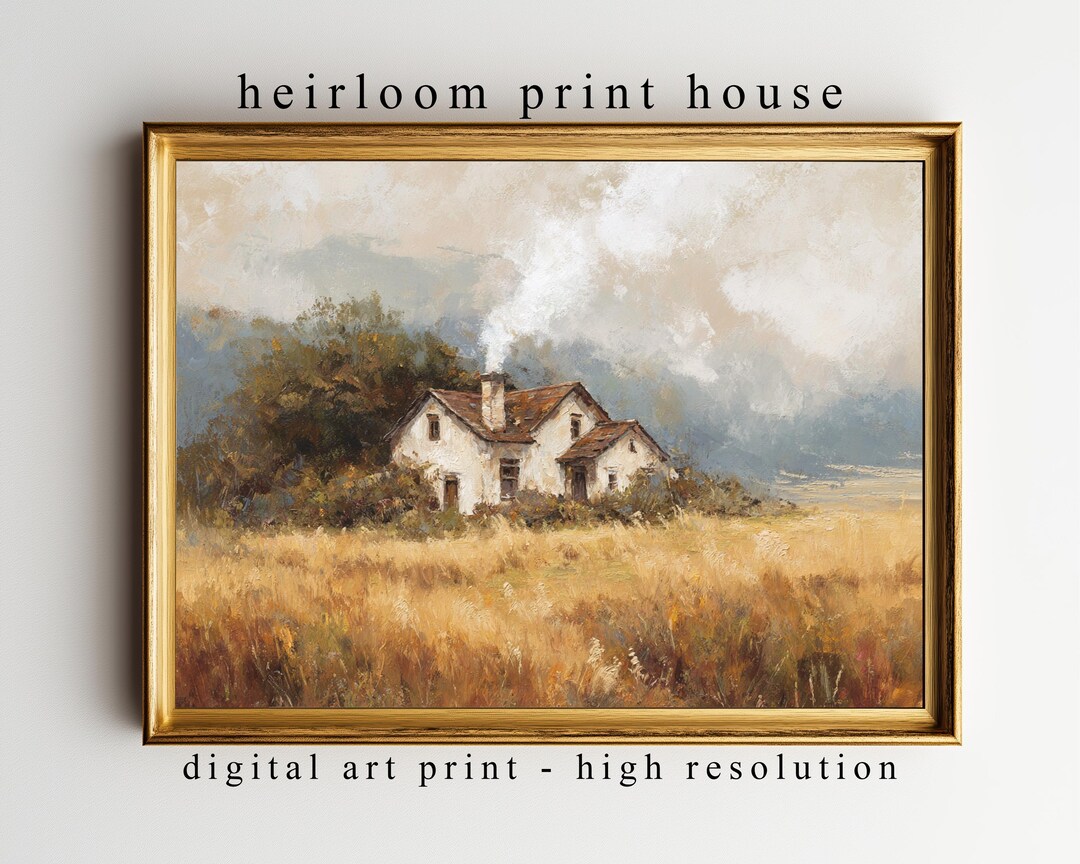 Rustic Cottage Landscape Print - Vintage Farmhouse Art, Cozy ...