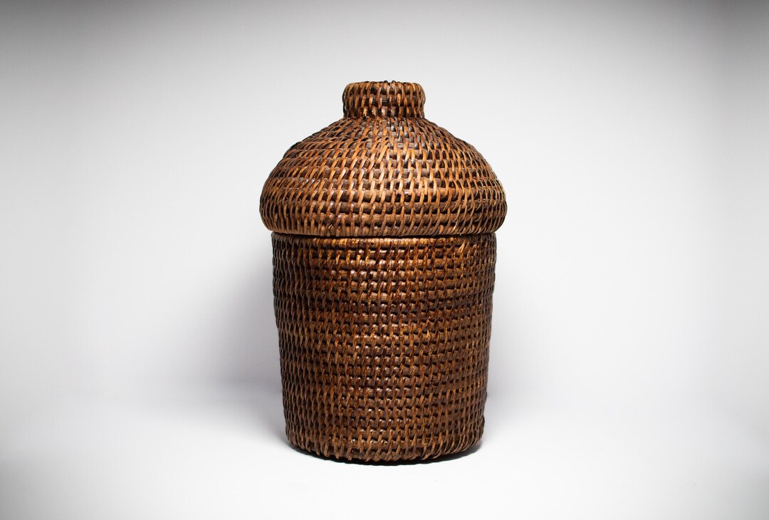 Vintage Rattan Ginger Jar Basket - Handwoven Southeast Asian Storage ...