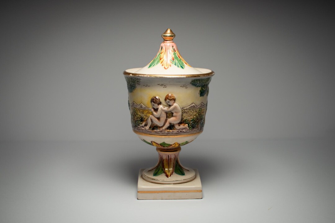 Vintage Italian Capodimonte-style Lidded Urn With Cherubs, Made in ...