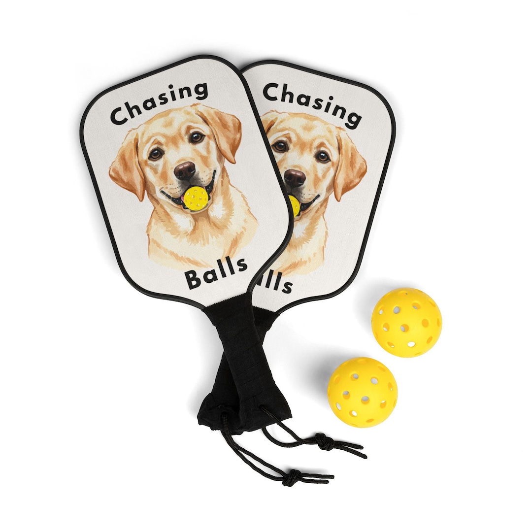 Pickleball Paddle Set "chasing Balls" Dog Design - Etsy