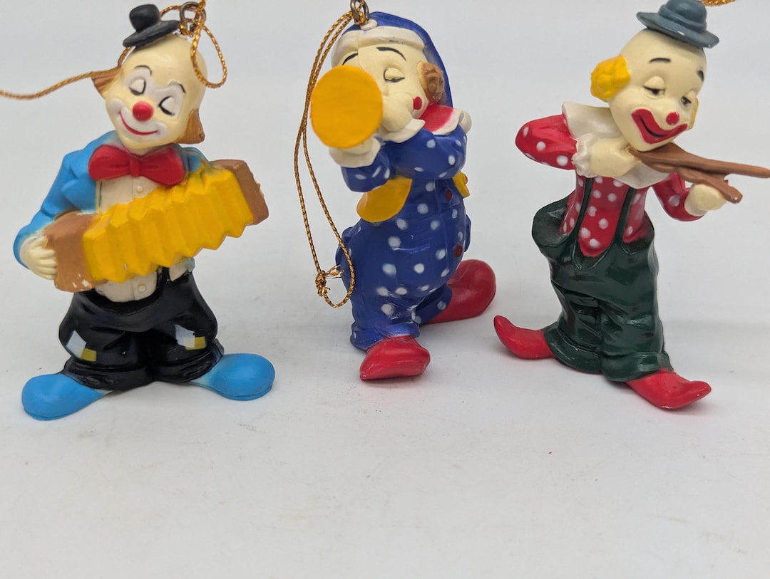 Set of 3 Clown Musician Ornaments – Vintage-style Plastic Circus Décor ...
