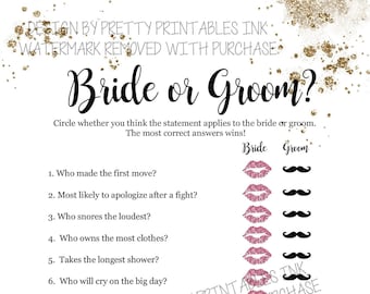 Engagement Party Game Who Knows the Couple Best Game Bride or Groom Game the Shoe Game Bridal ...