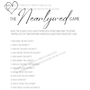 Instant Download Engagement Party Game, the Nearlywed Game, Minimalist Couples Trivia Game ...
