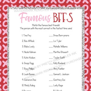 Printable BFF Matching Game, Famous Besties Game, Birthday Party Game ...